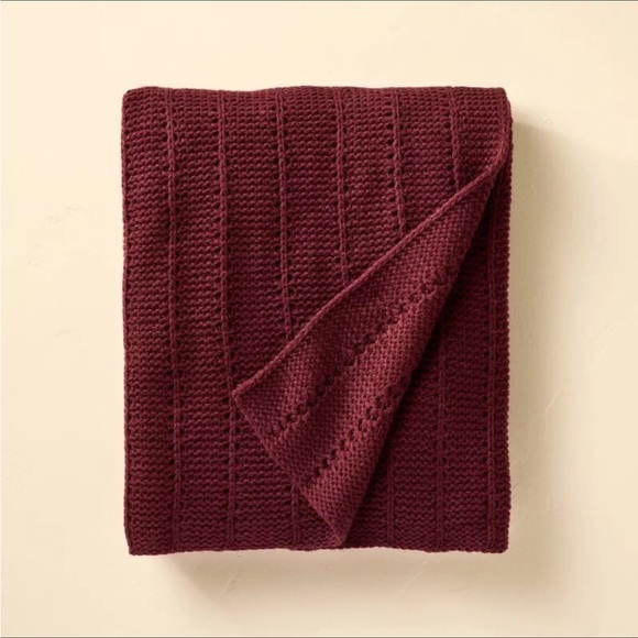 Hearth & Hand | Bedding | Solid Rib Stripe Knit Throw Blanket Burgundy ...
